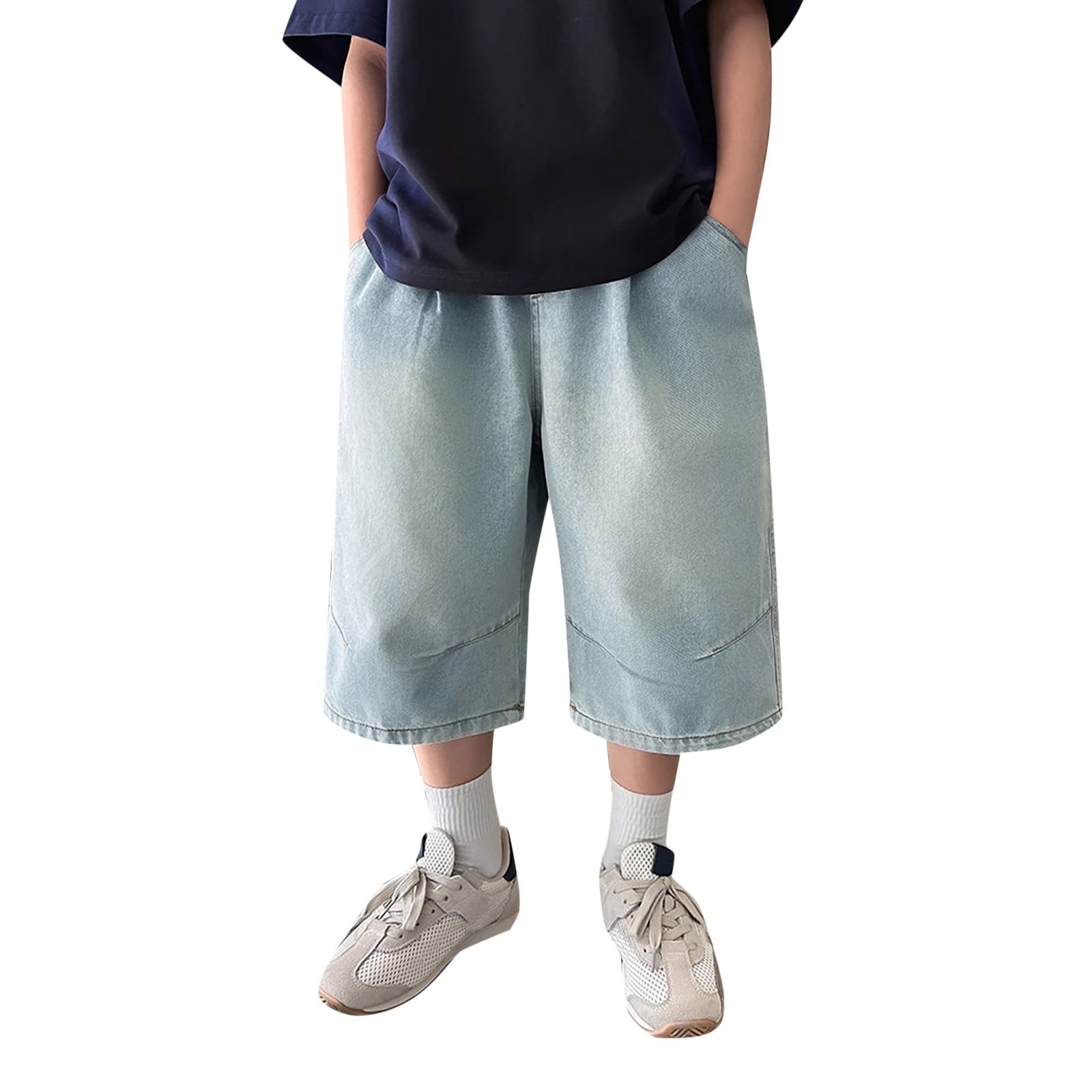 Boys' Shorts Jeans Wide Leg Elastic Waist Denim with Pockets Boy's ...
