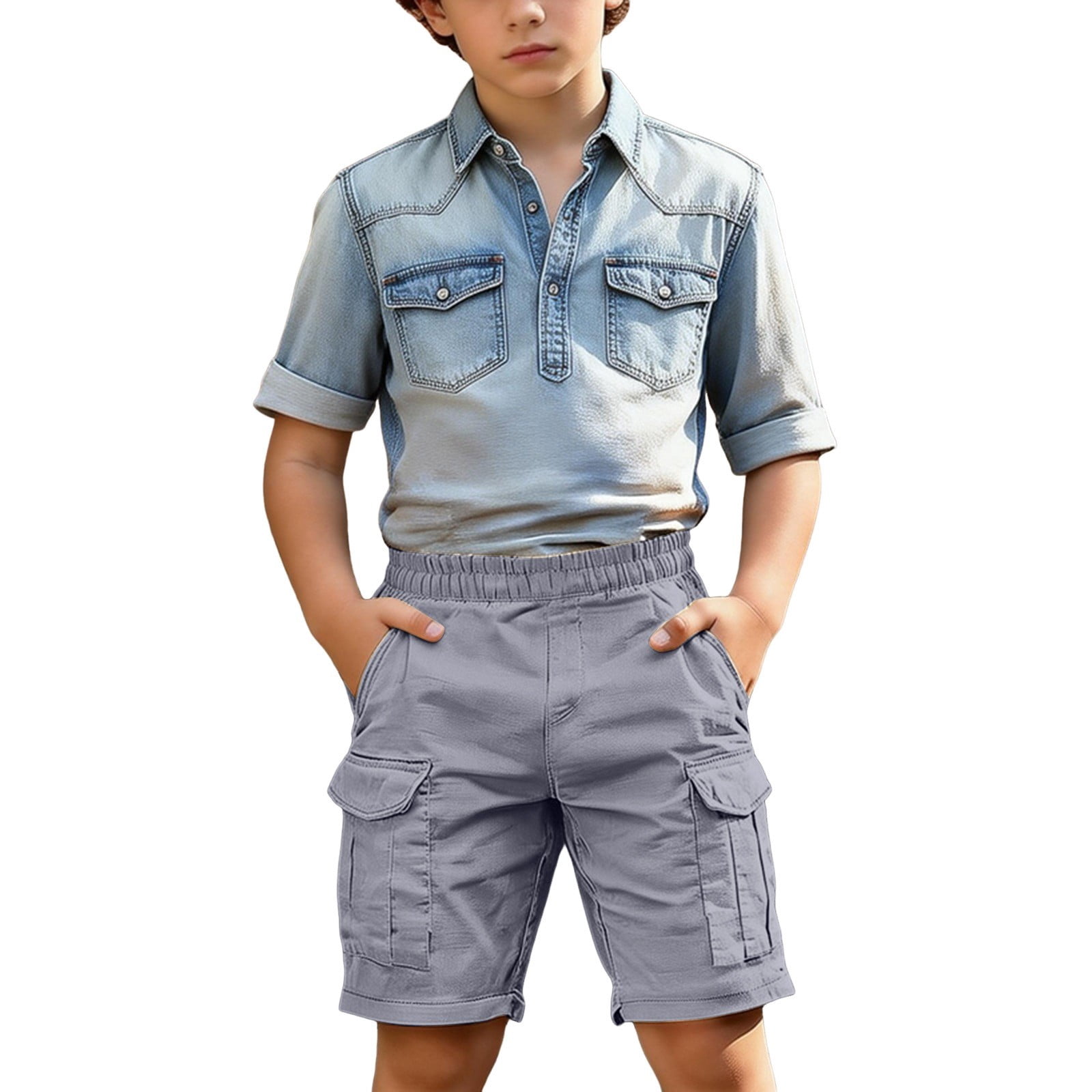 Boys Shorts Kids Cotton Cargo Athletic Shorts Boy's School Uniform ...