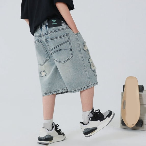 Boys Shorts Patchwork Denim Shorts for Kids – Casual Distressed Jeans ...