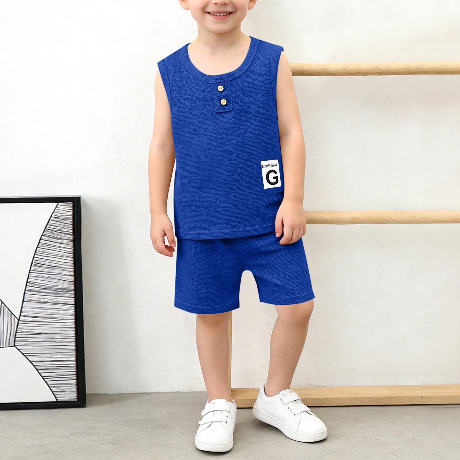 Boys Shorts Set 2-Piece Waffle Knit Tank Top and Shorts Comfortable ...