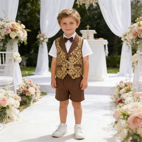 Boys Shorts Sets Formal 3 Piece Set Vest Short Sleeve Shirt and Shorts ...
