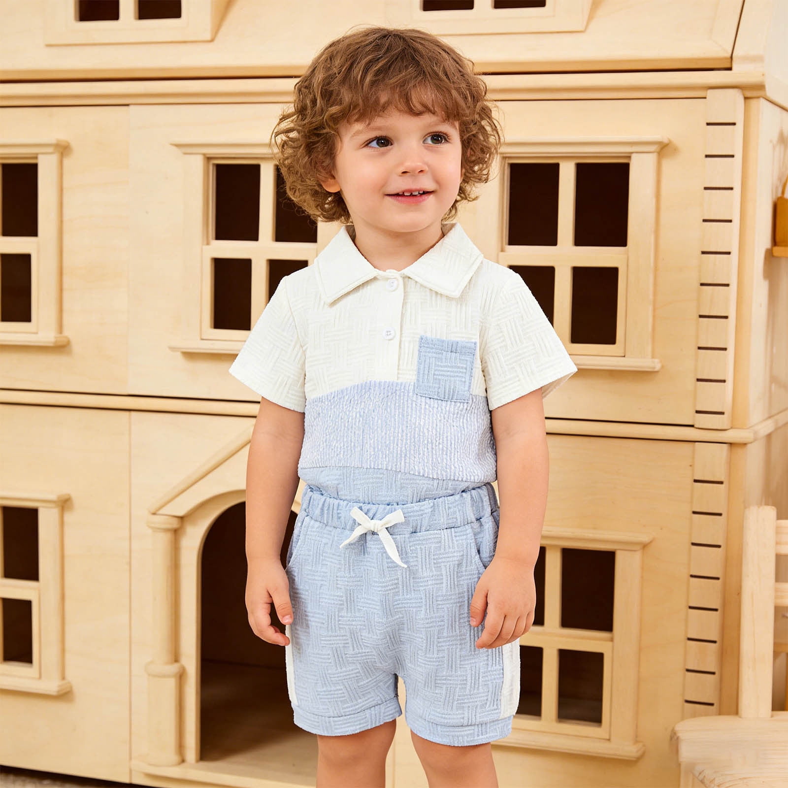 Boys Shorts Sets Summer Color Block Short Sleeve Polo Shirt and Shorts ...