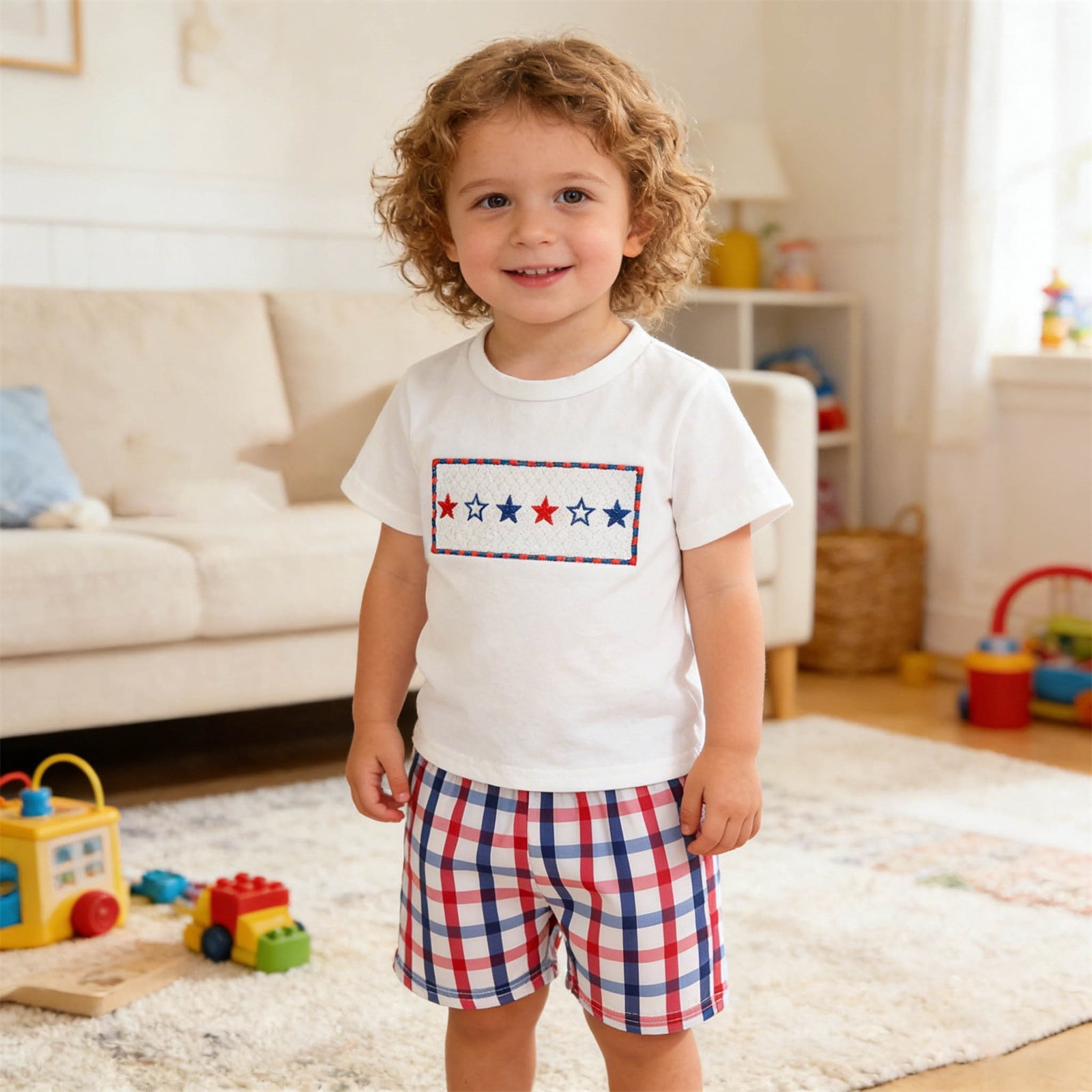 Boys Shorts Sets Summer Independence Day Star Print Crewneck Tee and ...