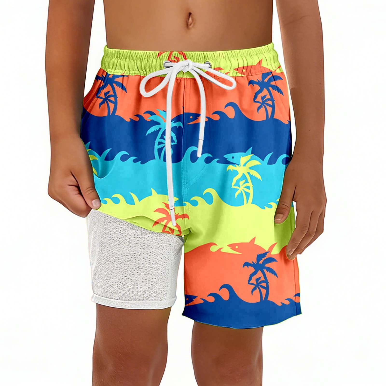 Boys Shorts Tropical Print Drawstring High Waist Loose Beach Shorts for ...
