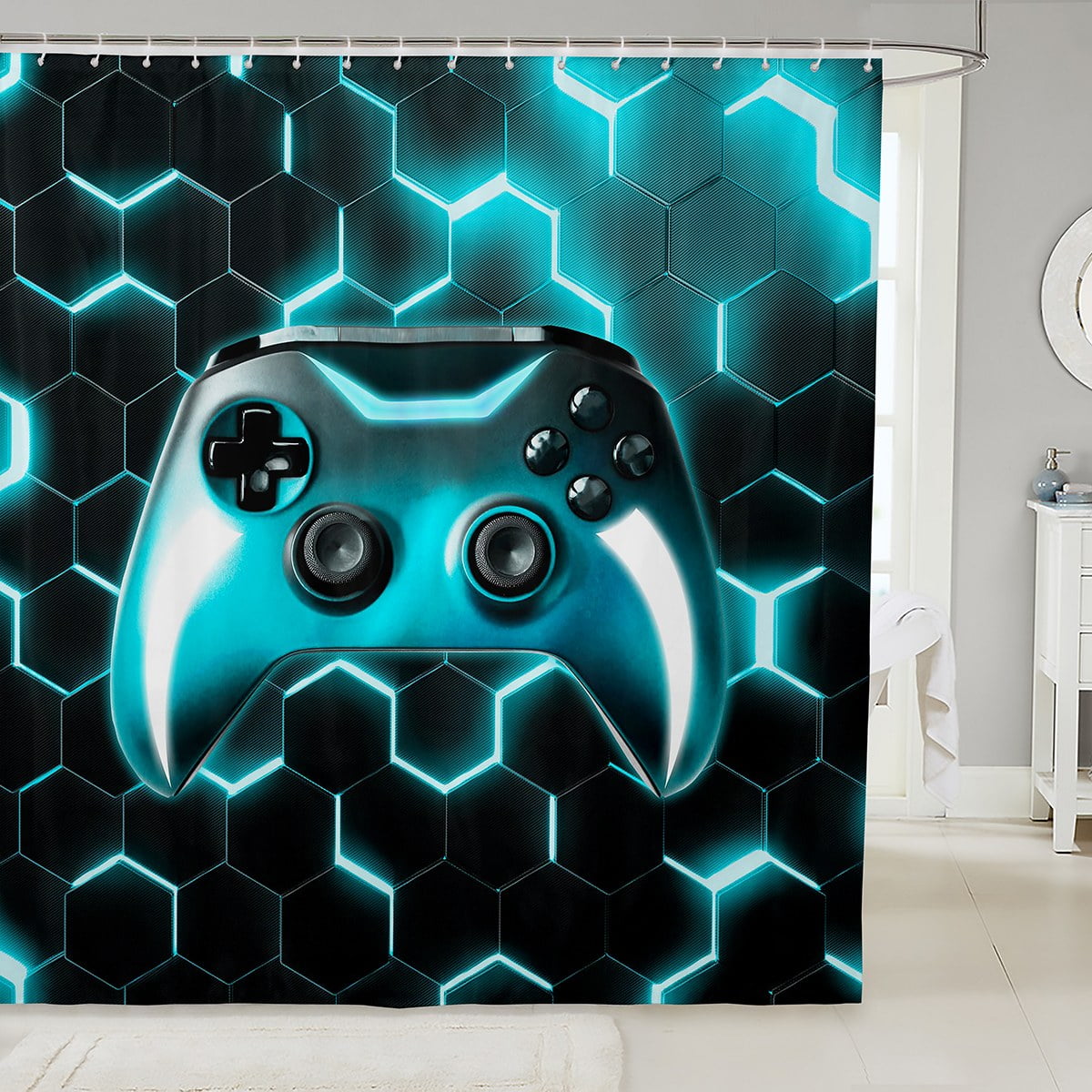 Shower Curtain Gaming Room Decor, Gamer Gamepad Bathroom Shower Curtain ...