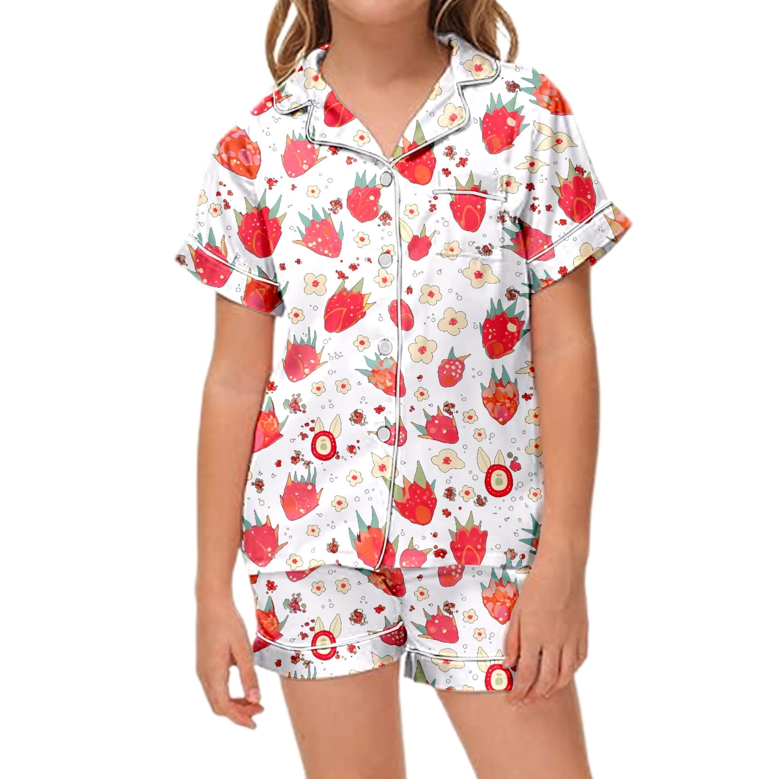 Boys Silk Pajamas Set Cute Print Girls Button Down Pajamas Set Pajamas ...