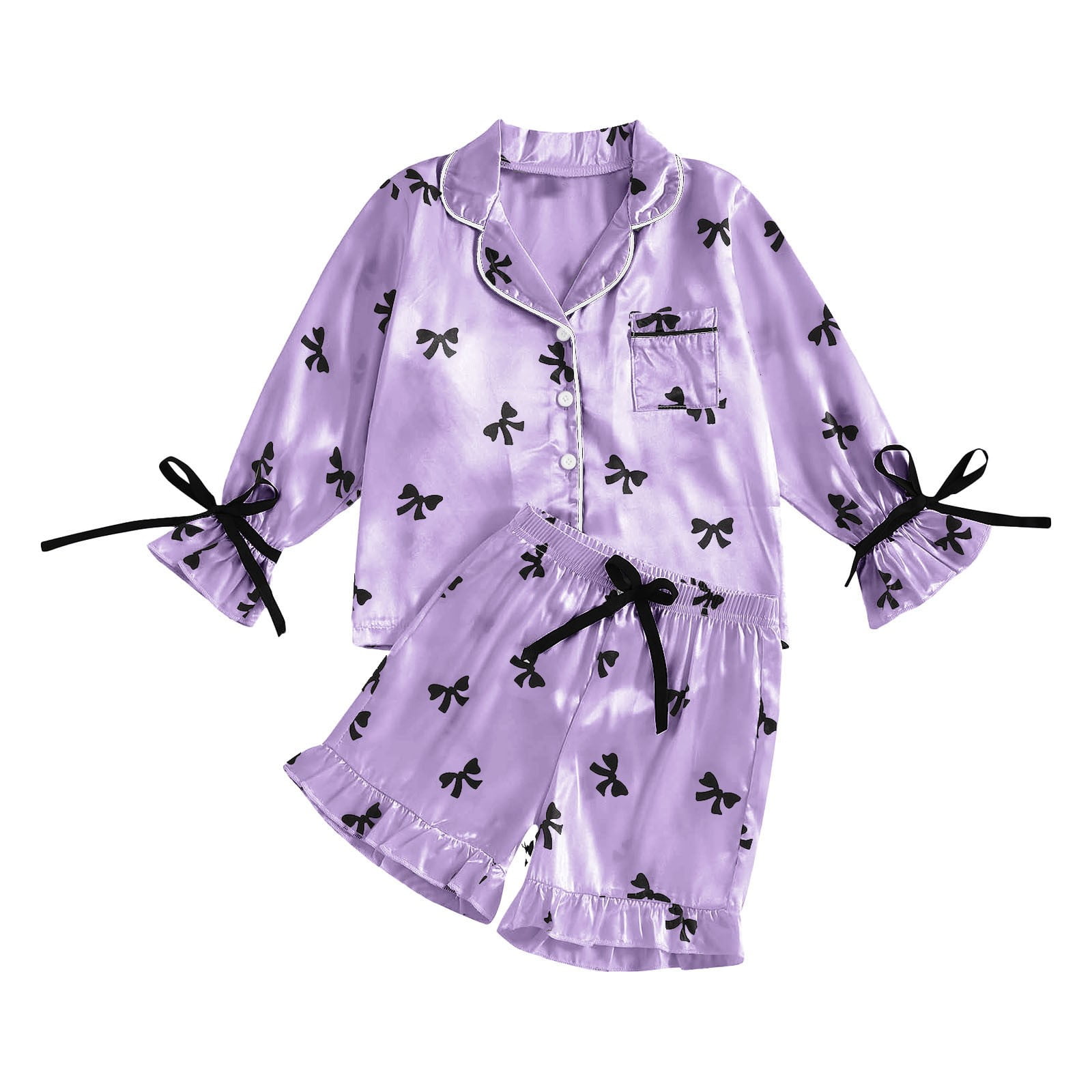 Boys Silk Pajamas Set Patterns Summer Sleepwear Button Down Short ...