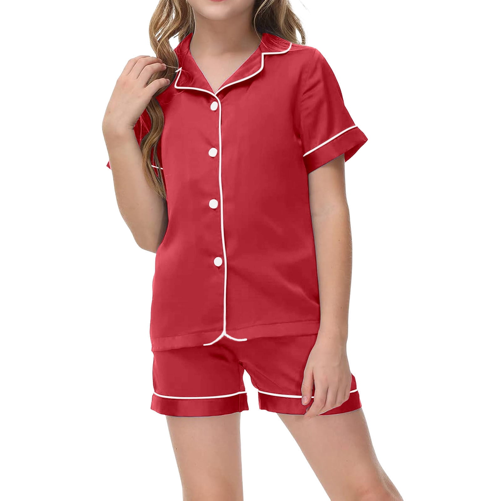Boys Silk Pajamas Set Short Sleeve Button Down Nightgown and Pants 2 ...