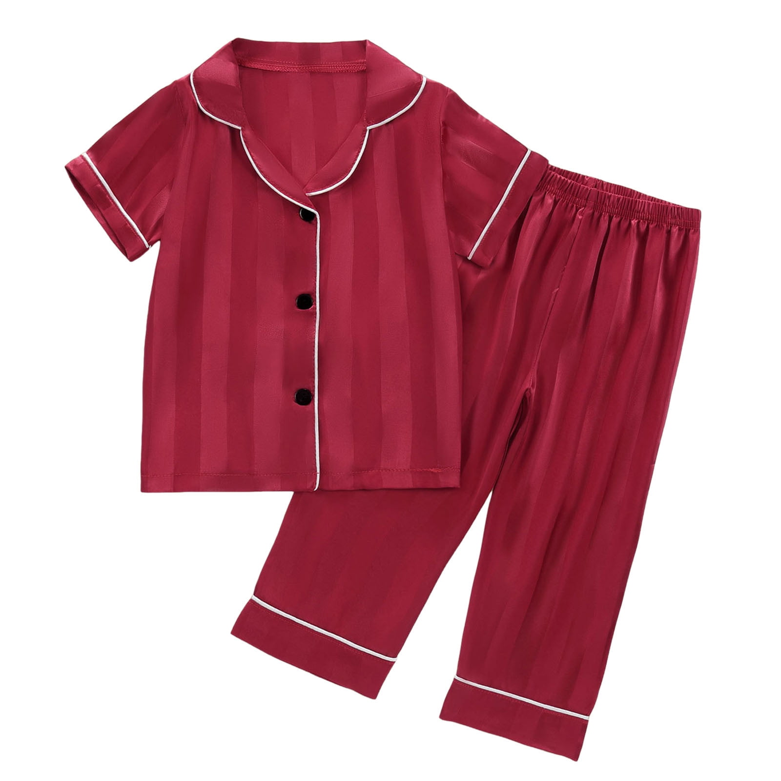 Boys Silk Pajamas Set Stripes Button Down Tops Set Casual Pajamas Set ...