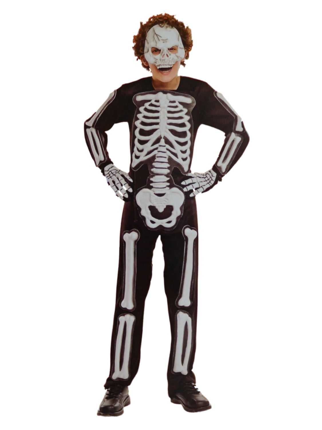 Boys Skeleton Bones Halloween Costume Mask Jumpsuit & Hands - Walmart.com