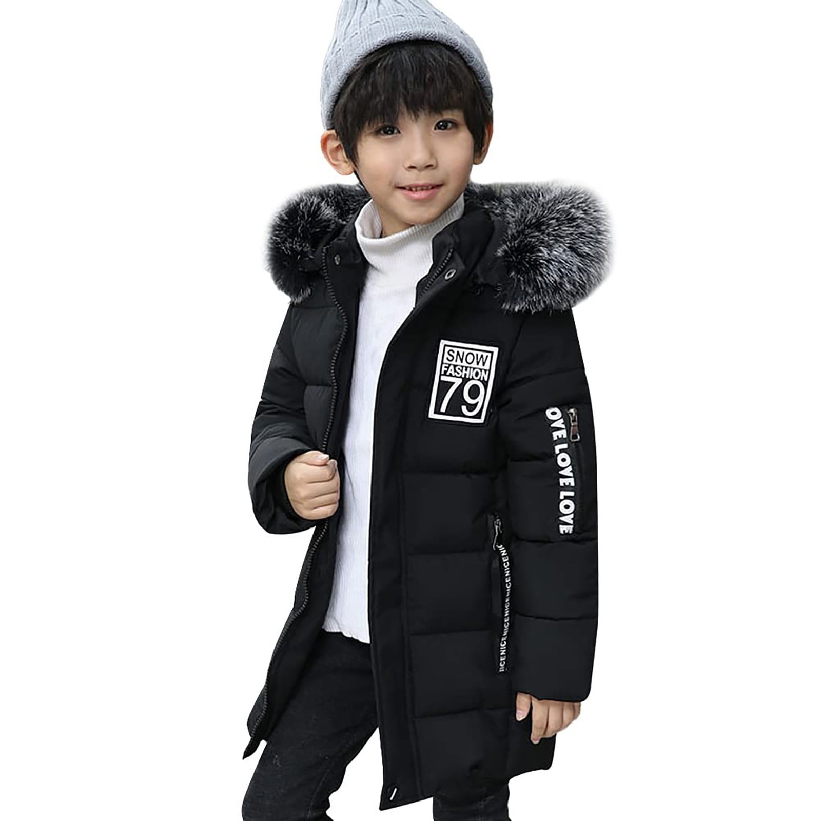 Boys Ski Snow Down Jacket Faux 𝐅𝐮𝐫 Collar Hood Thick Warm Winter Parka ...