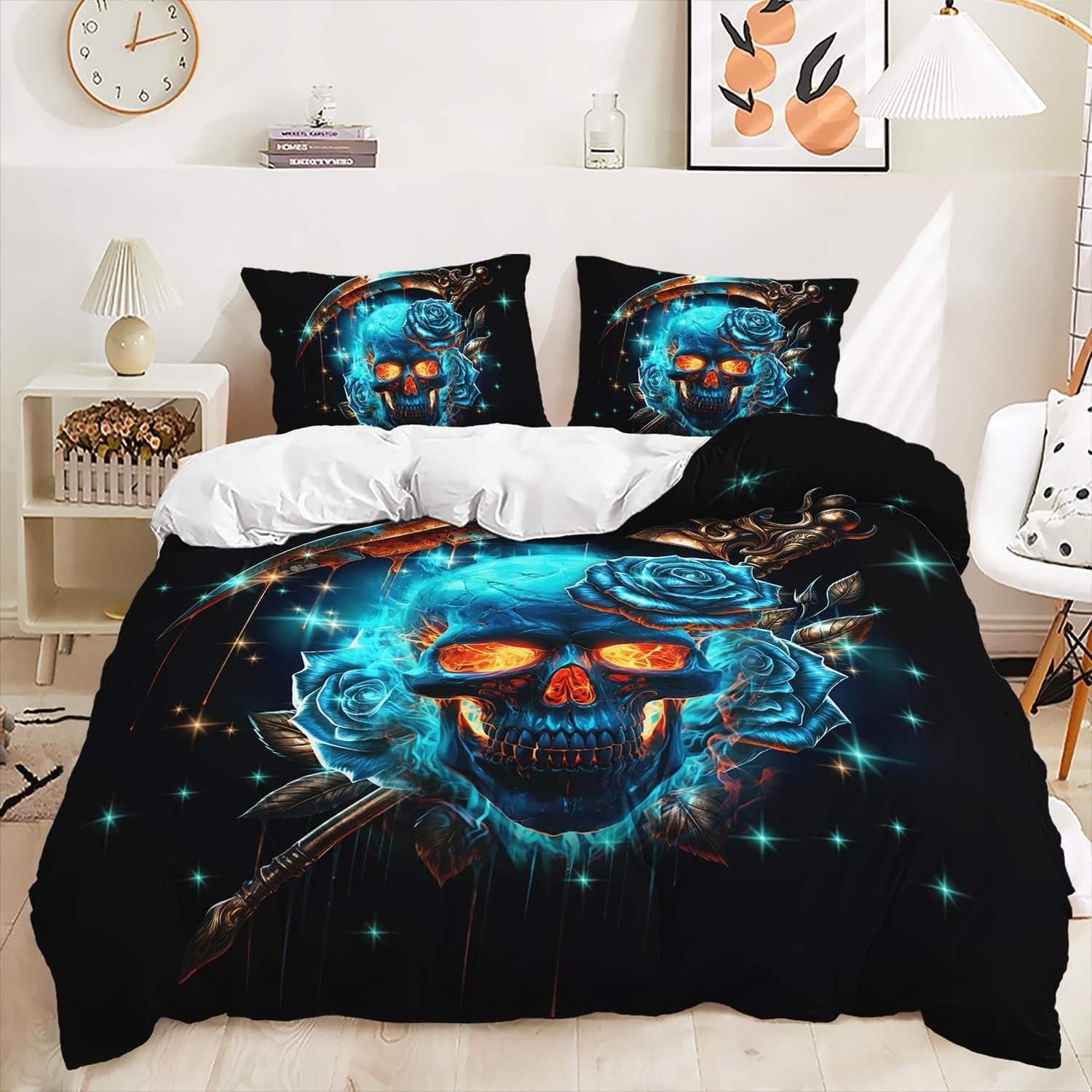 Boys Skull Duvet Cover Set, Sickle Skull Horror Gothic Comforter Cover ...