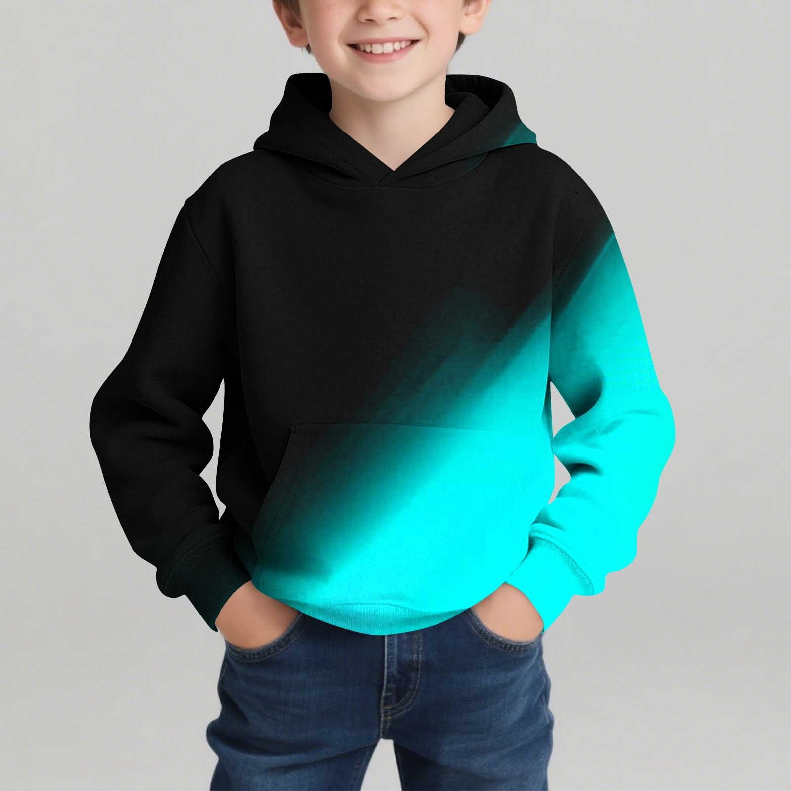 Boys Sky Blue Color Block Hoodie, Ombre Gradient Pullover for Kids ...