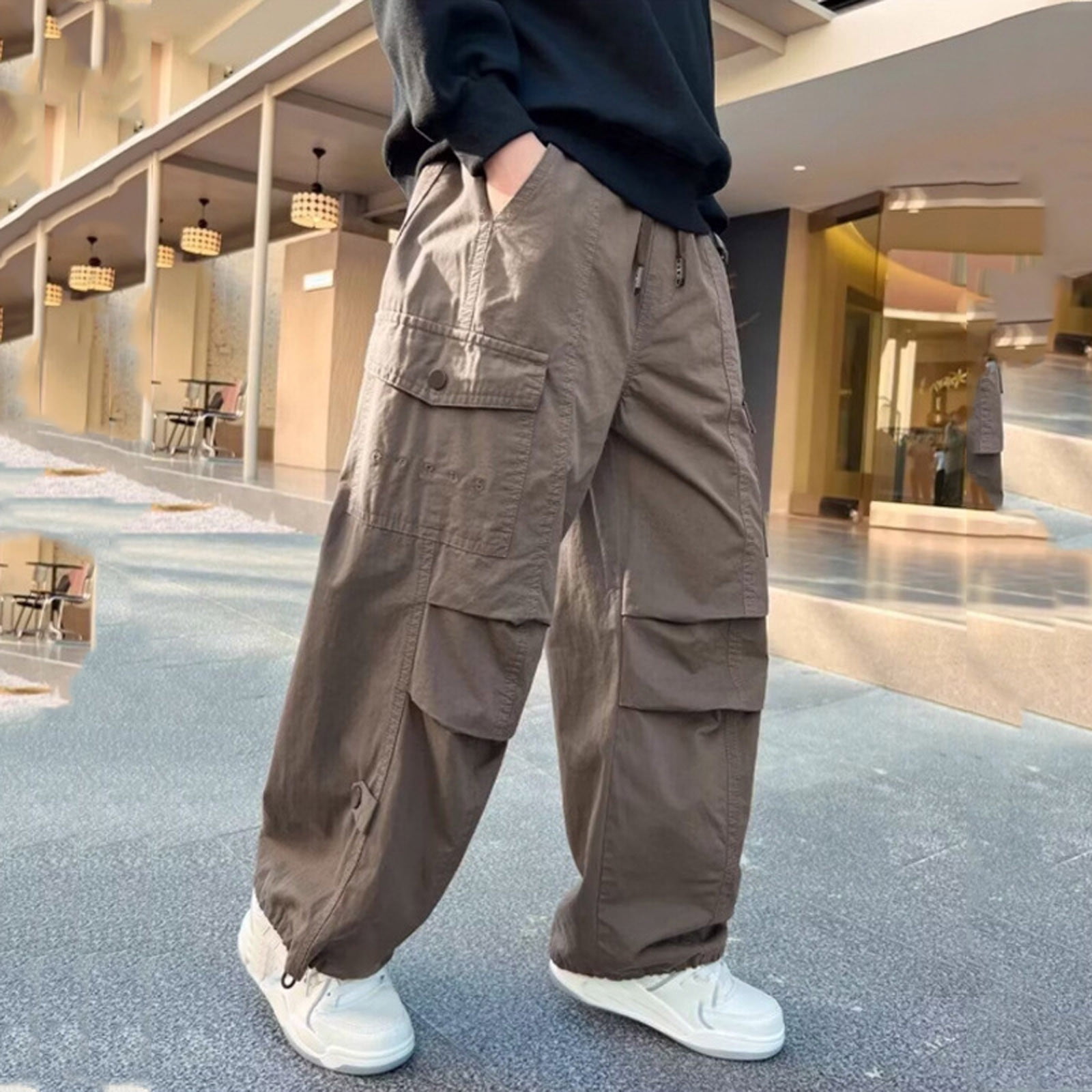 Boys Slacks Boys Cargo Pants Elastic Waist Drawstring Loose Fit ...