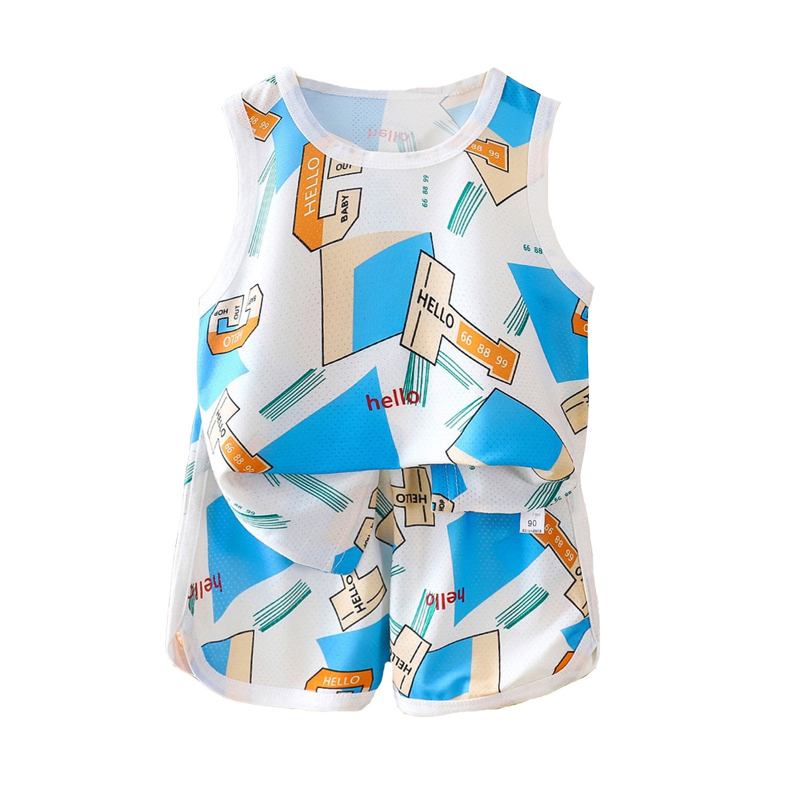 Boys Sleeveless Cartoon Prints Vest T Shirt Tops Shorts Two Pieces Set ...
