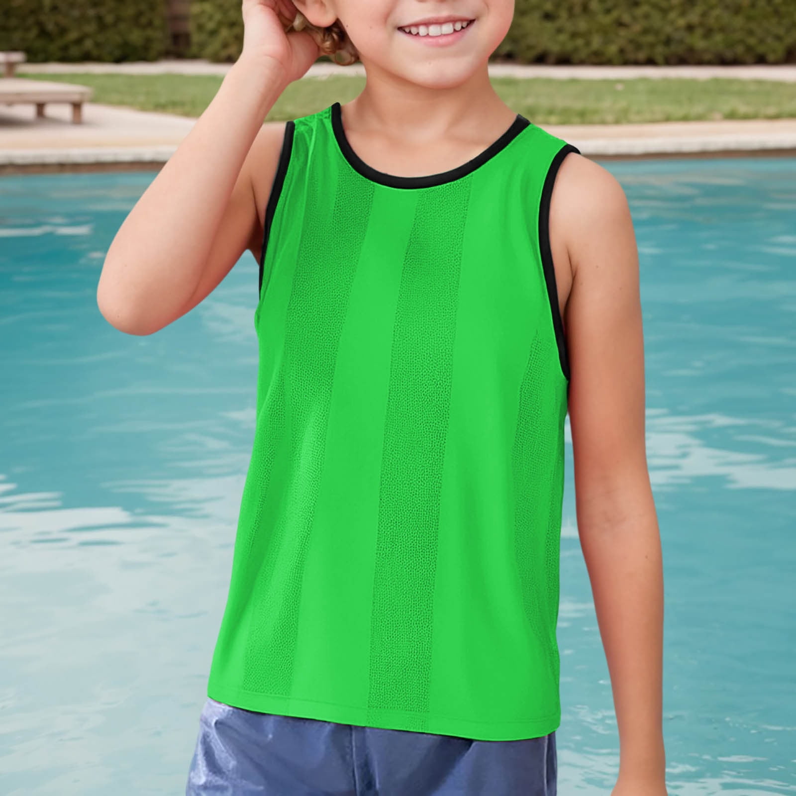 Boys Sleeveless Crew Neck Solid Color Tank Top Summer Sport Breathable ...