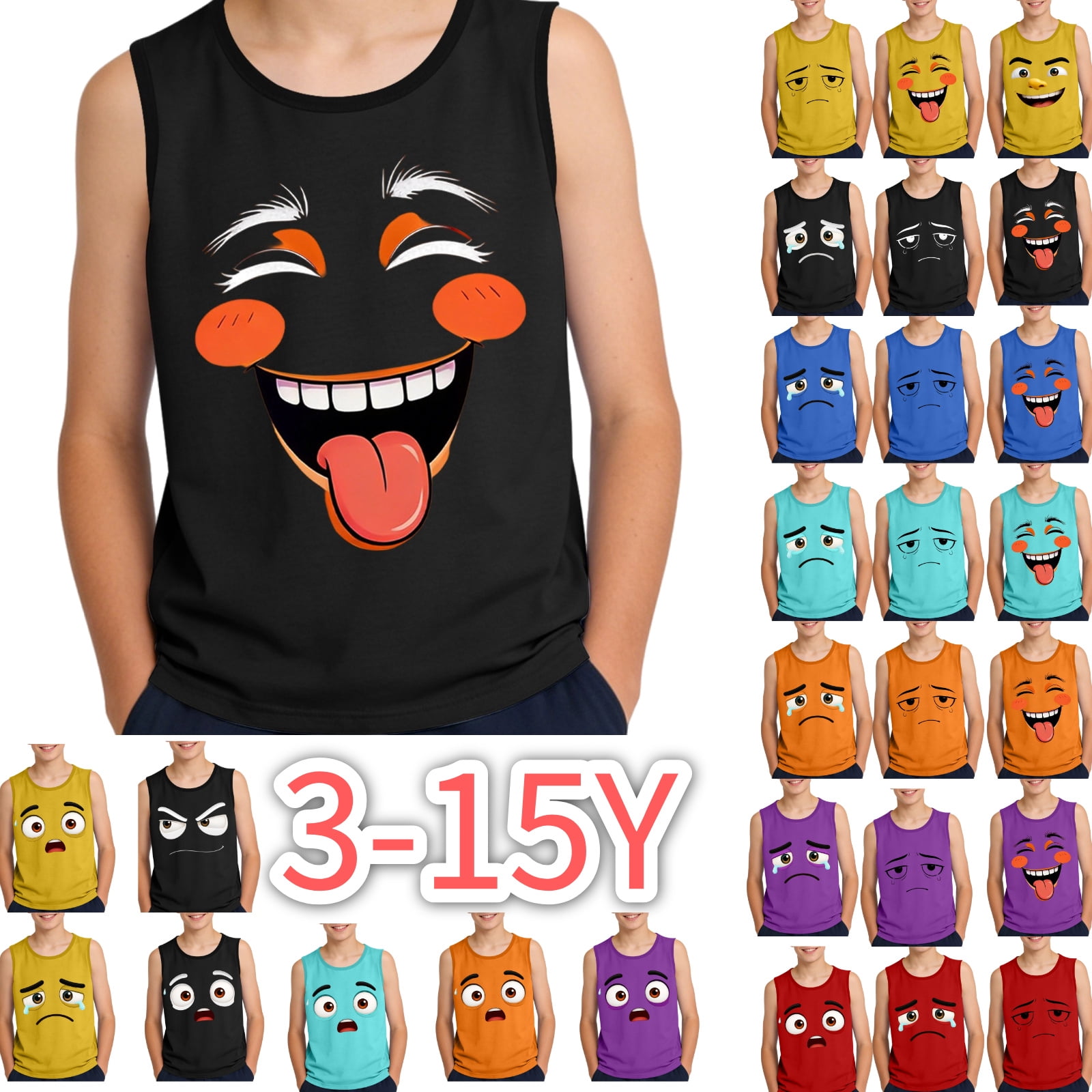 Boys Sleeveless Tank Top Funny Laughing Tongue Out Face Print Active ...