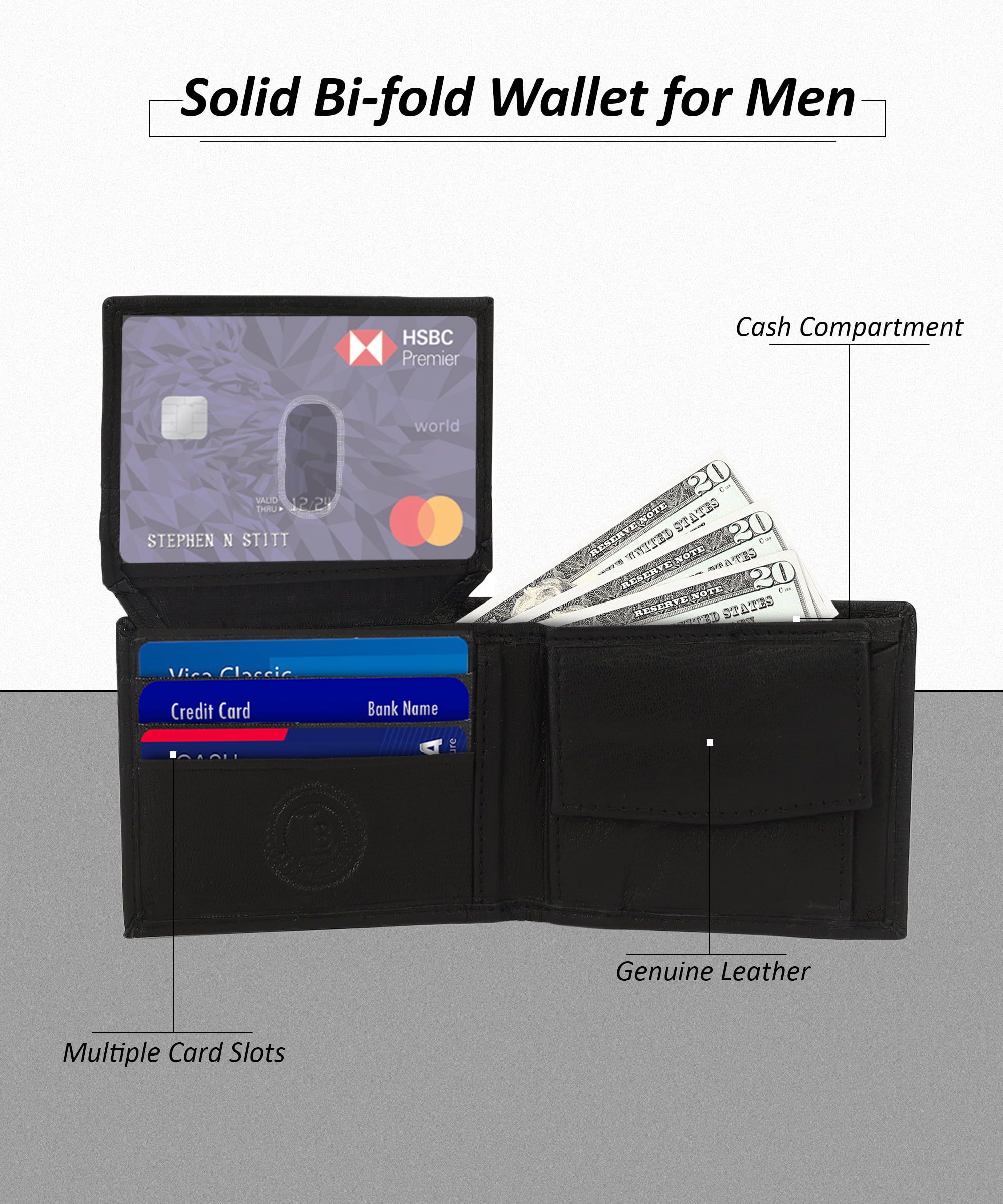 Leatherboss Boys Slim Compact Bifold Wallet with ID and Coin Pocket for ...