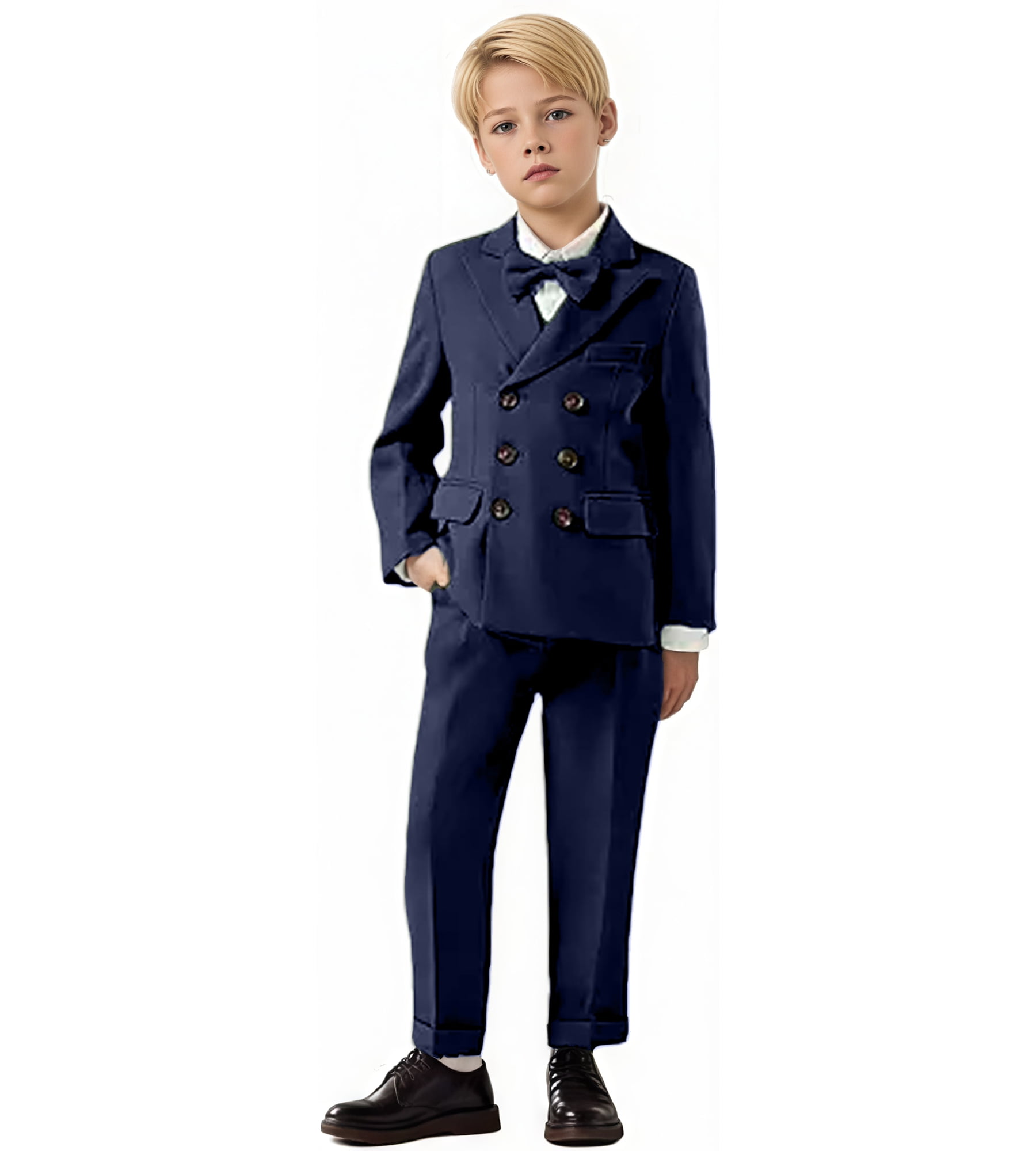 Boys Slim Fit 3-Piece Double Breasted Suit Set with Peak Lapel ...