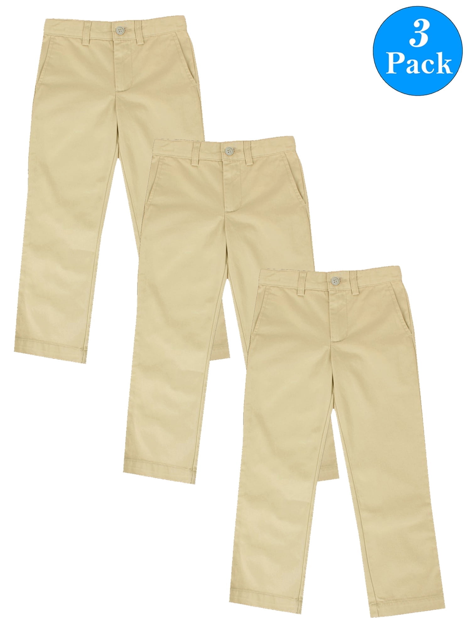 Boys Slim Straight Elastic Waist Flat Front School Uniform Pants (3 ...