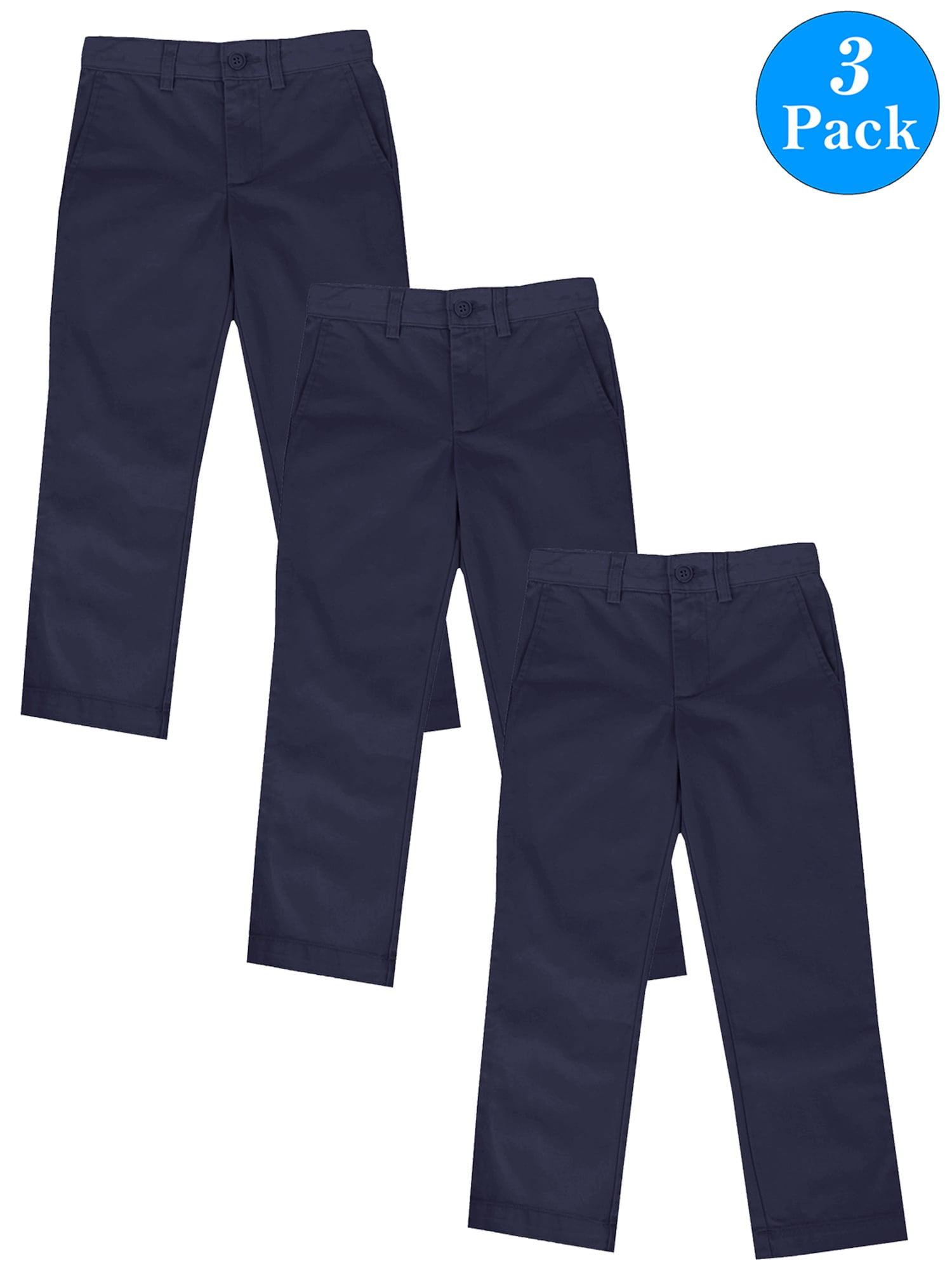 Boys Slim Straight Elastic Waist School Uniform Pants (3-Pack ...