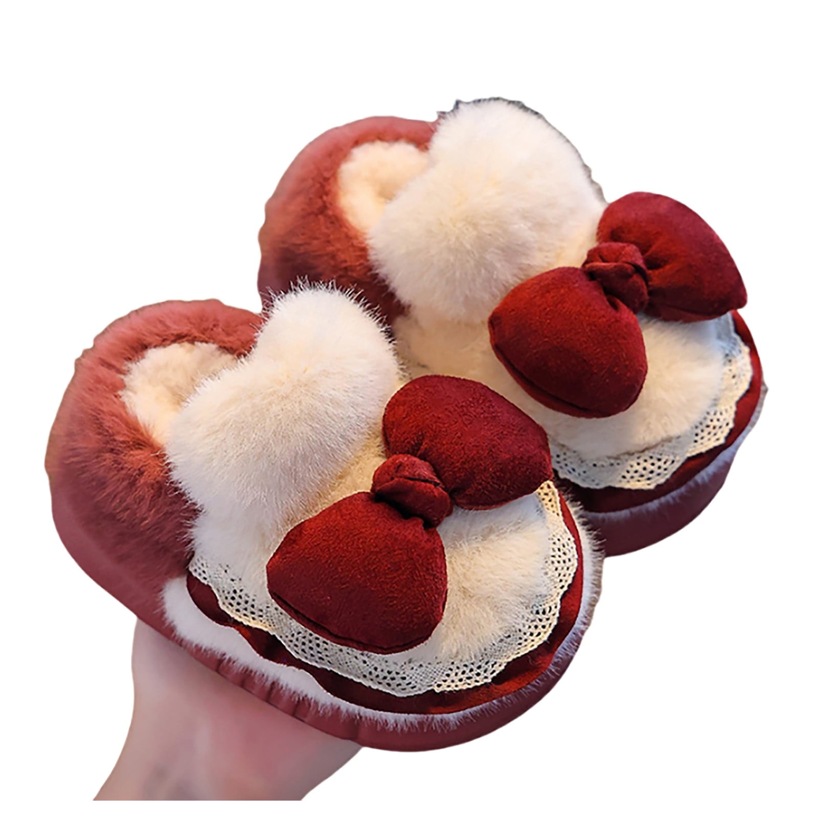 Boys Slippers Kids Girls Animal Slippers Winter Bow Detail Fuzzy Warm ...