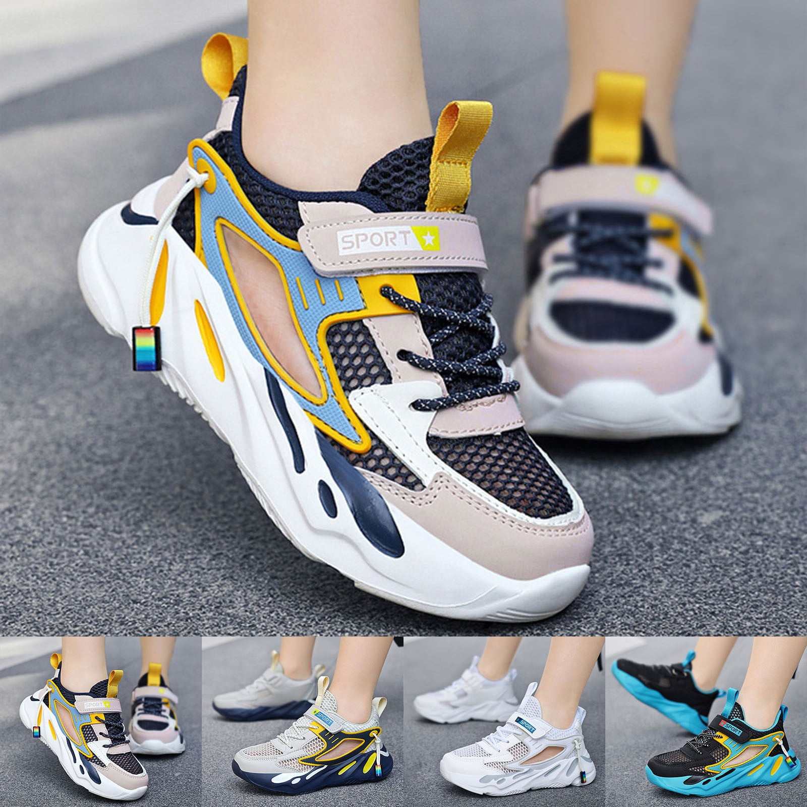 Boys Sneakers Breathable Mesh Sports Shoes Hiking Picnics Non Walking ...