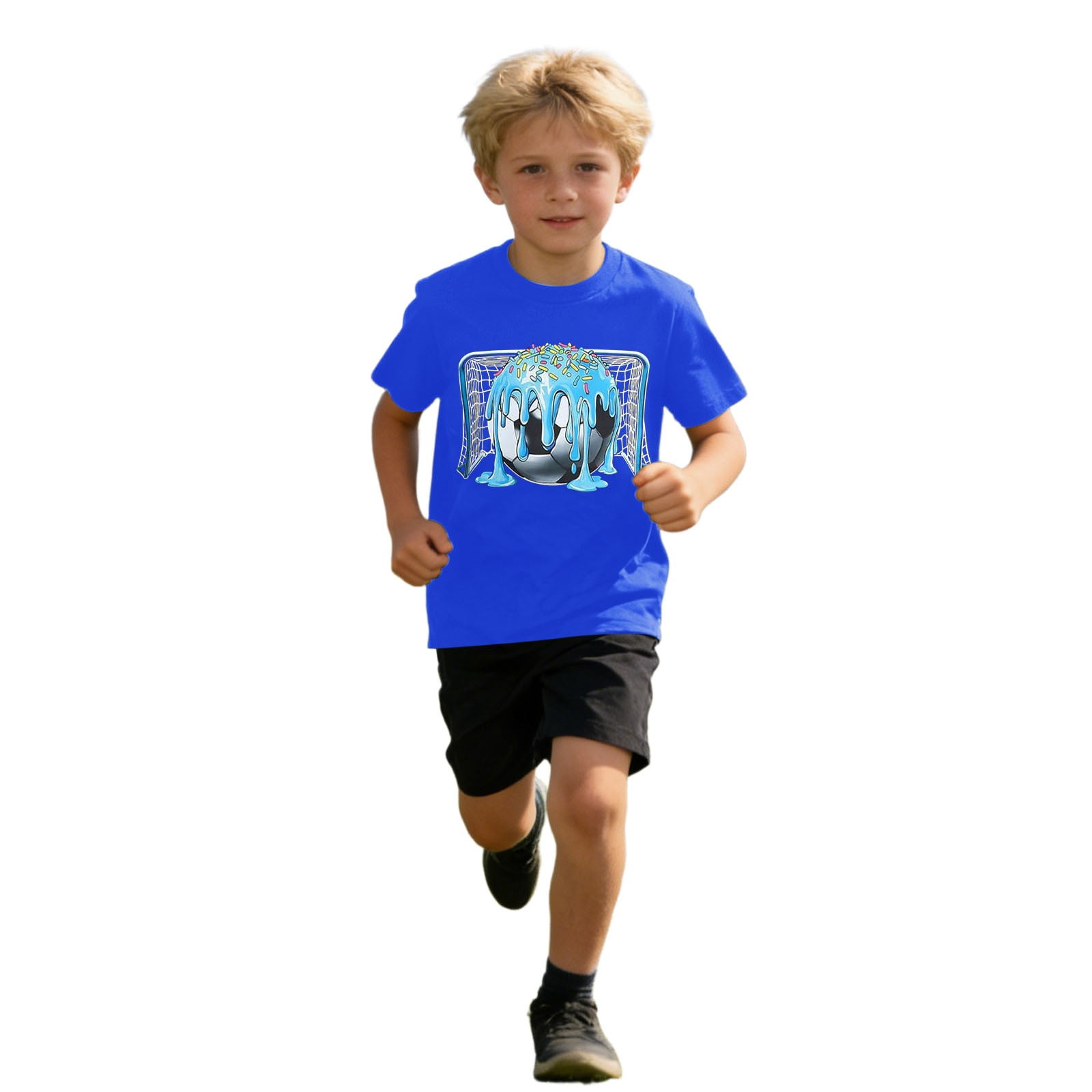Boys Soccer Ball Graphic T-Shirt, Funny Print Short Sleeve Tee, Kids ...