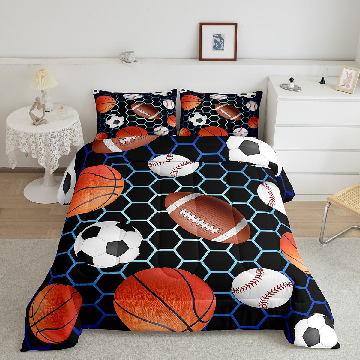 Boys Soccer Bedding King Size, Basketball Football Comforter Set For ...