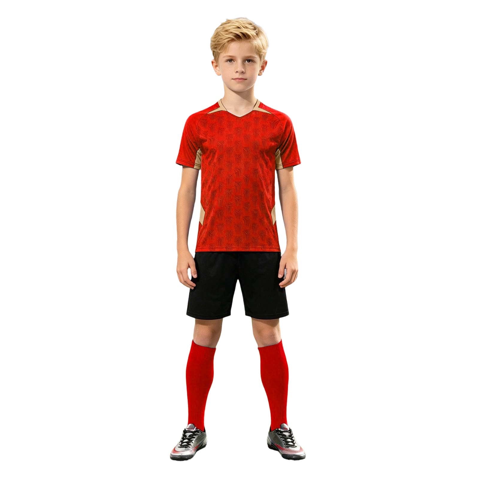 Boys Soccer Jersey and Shorts Set, Quick Dry V-Neck Print Sports Outfit ...