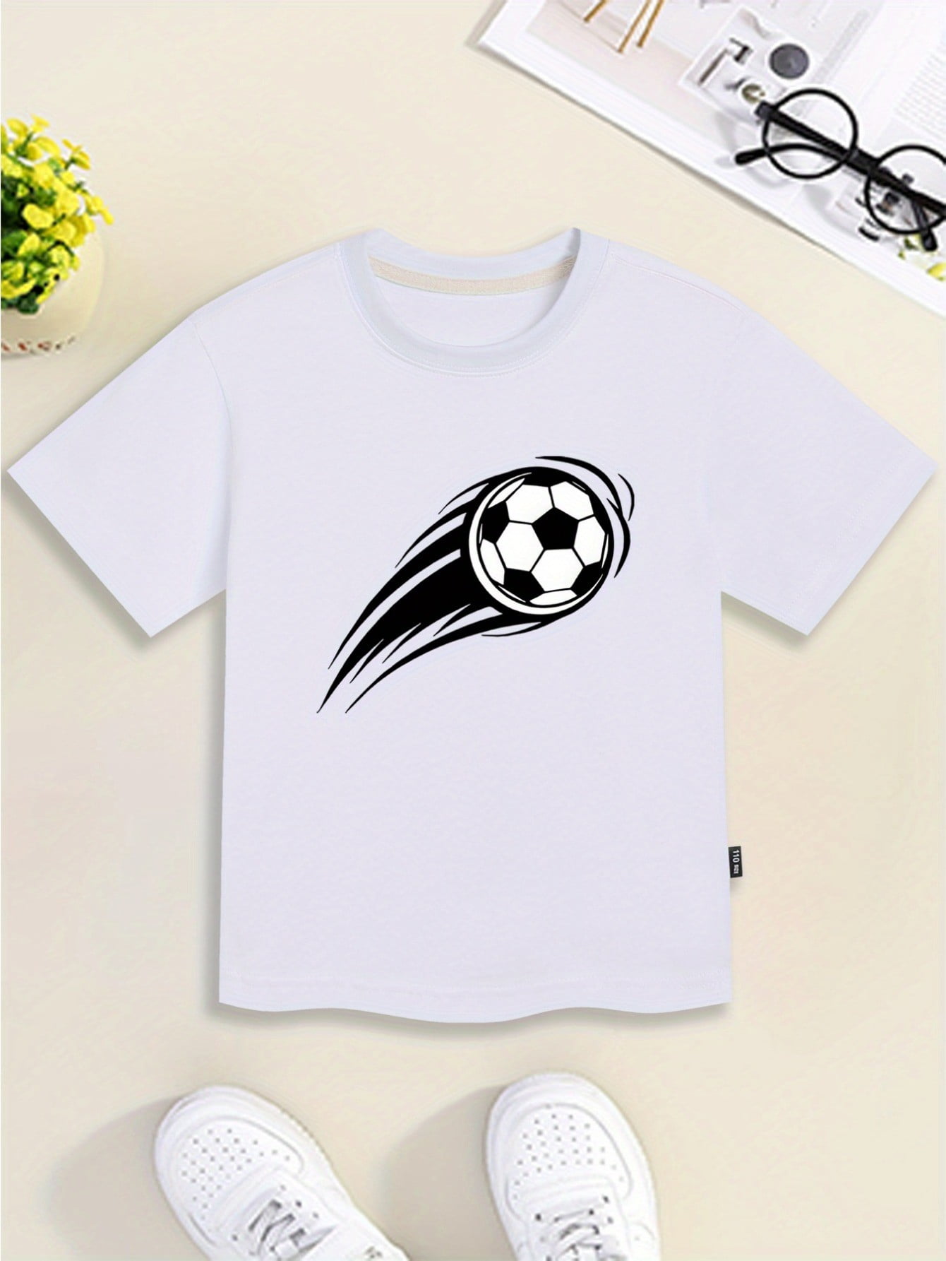 Boys' Soccer Print Cotton T-Shirt - Comfy & Stylish Crew Neck Short Sleeve Tee for Casual Wear ...