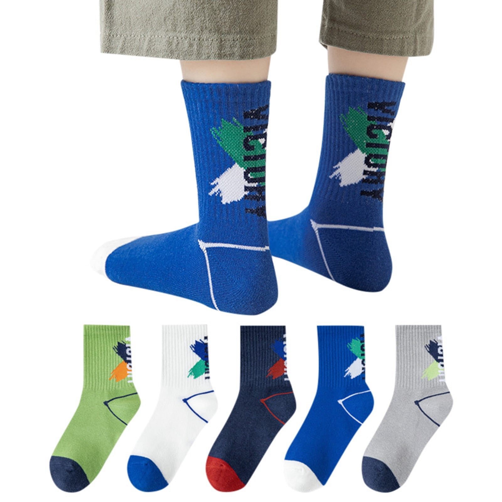Boys Socks Crew Breathable Athletic Socks Letter Print Basketball Sport ...