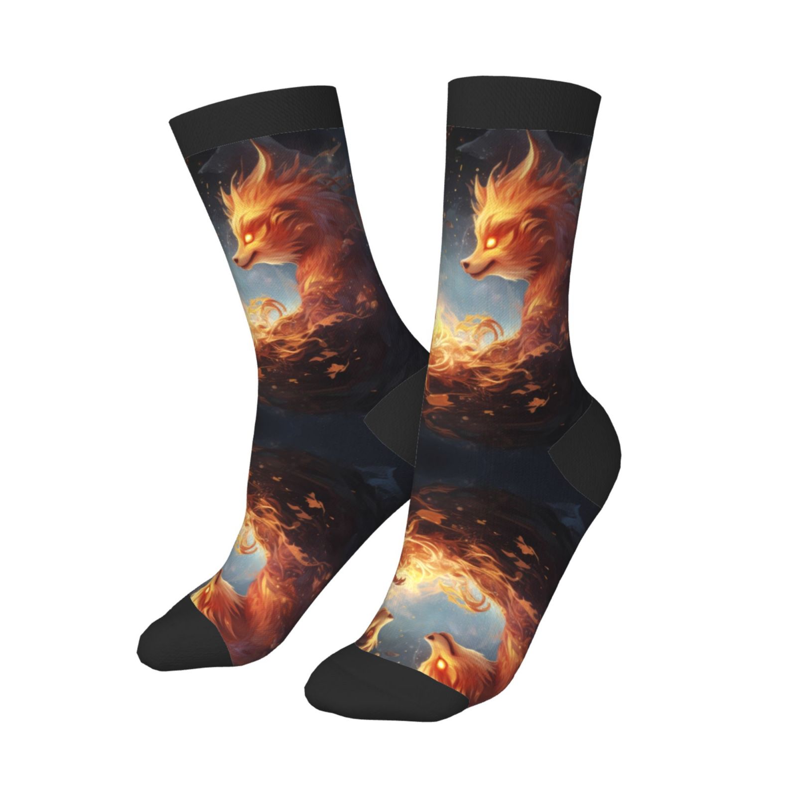 Boys Socks Girls Socks, Red and Gray Flame Fox Kids Calf long crew ...