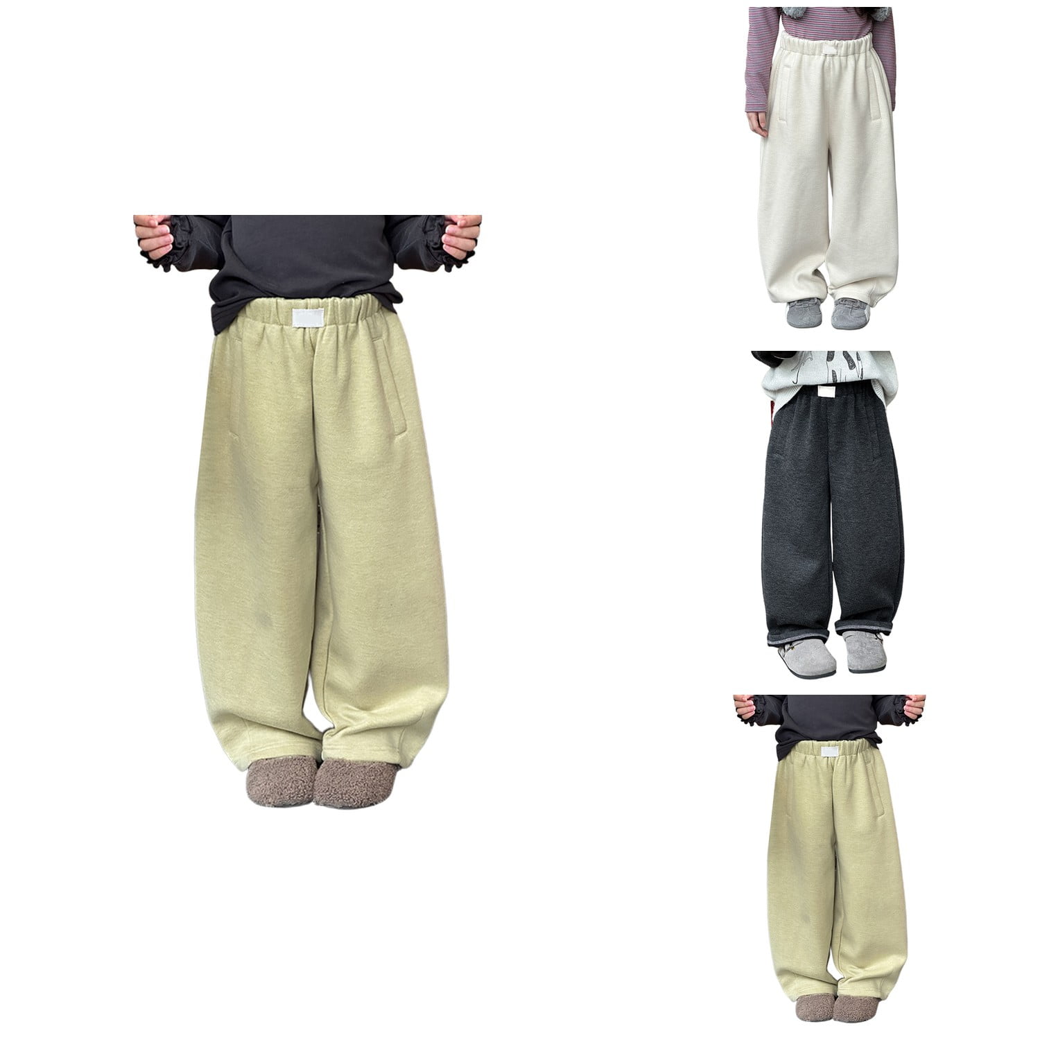 Boys' Soft Warm Lined Casual Trousers, Korean Style Baggy Sweatpants ...
