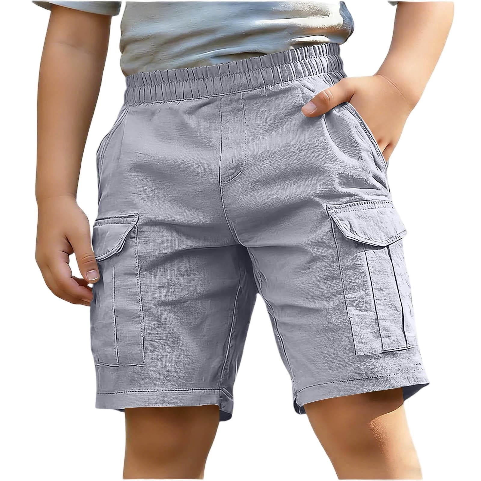 Boys Solid Casual Linen Shorts Cargo Style Knee Length Autumn Outdoor ...