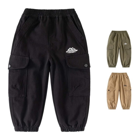 Boys Solid Color Cargo Pants with Prints Casual Trousers for Toddlers ...