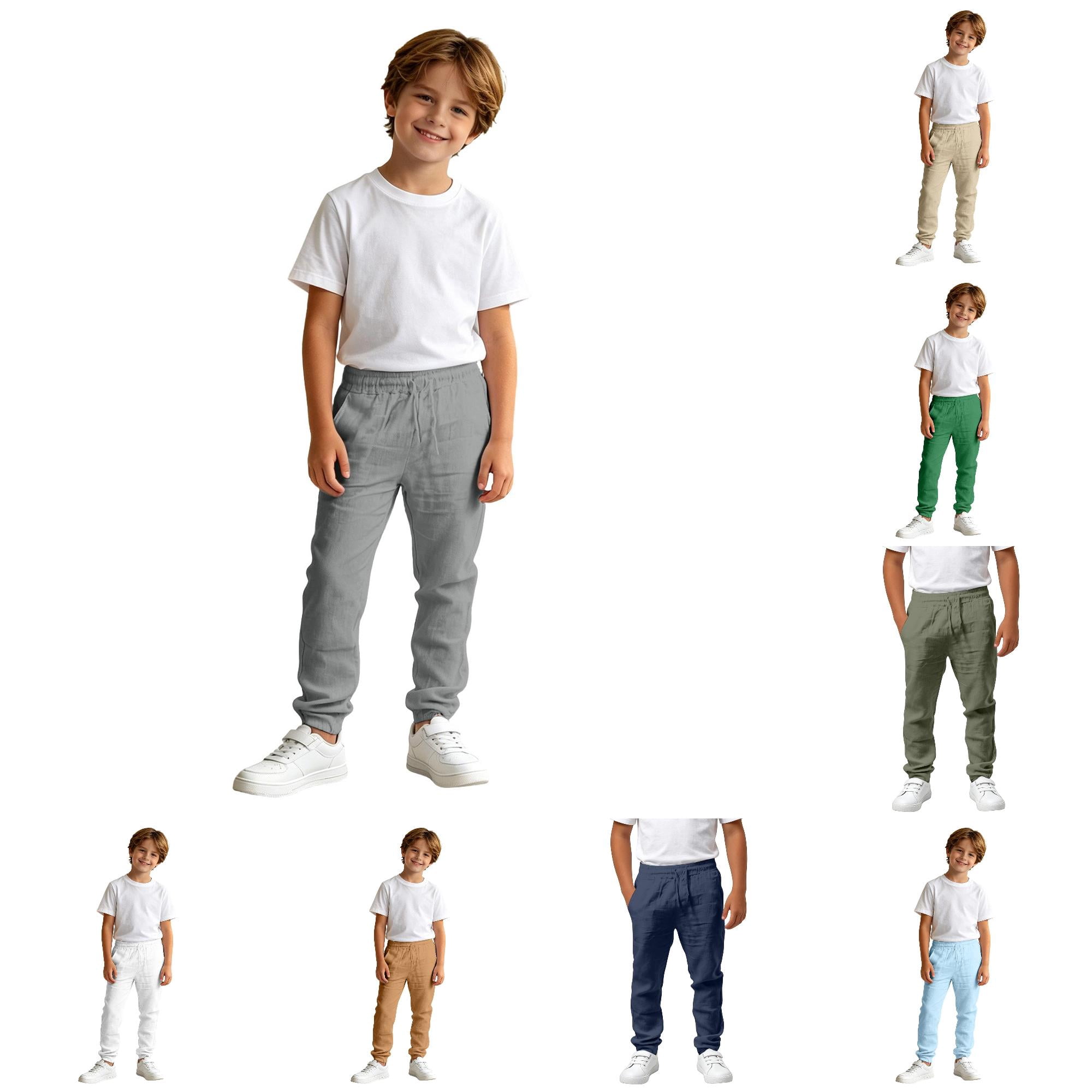 Boys' Solid Color Casual Pants Elastic Waist Flat Front Design Comfort ...