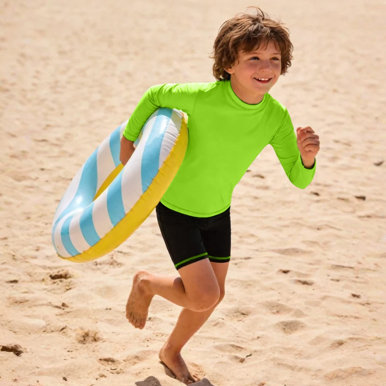 Boys Solid Color Long Sleeve Rash Guard Top Round Neck UPF 50+ Beach ...