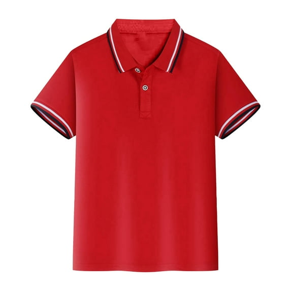 Boys Solid Color Polo Shirt Short Sleeve Button Down Collar Casual T ...