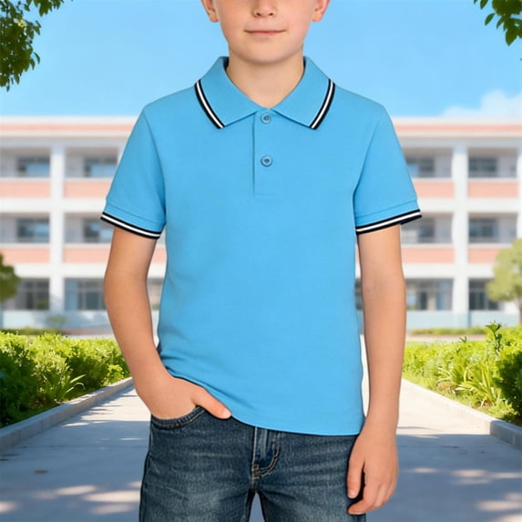 Boys' Solid Color Short Sleeve Polo Shirt with Striped Trim ...