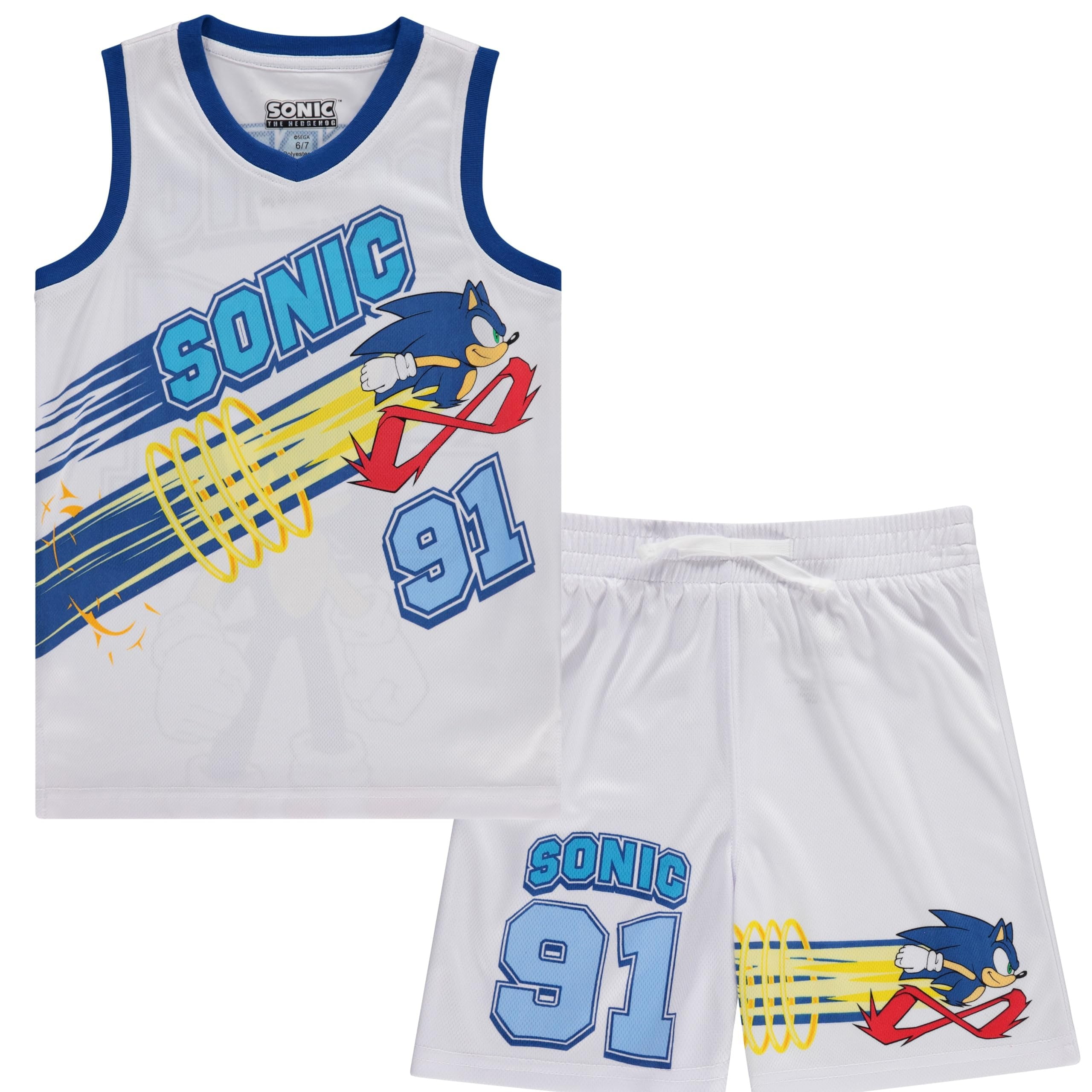 Boys Sonic The Hedgehog Basketball Jersey Shirt and Shorts Clothing Set ...