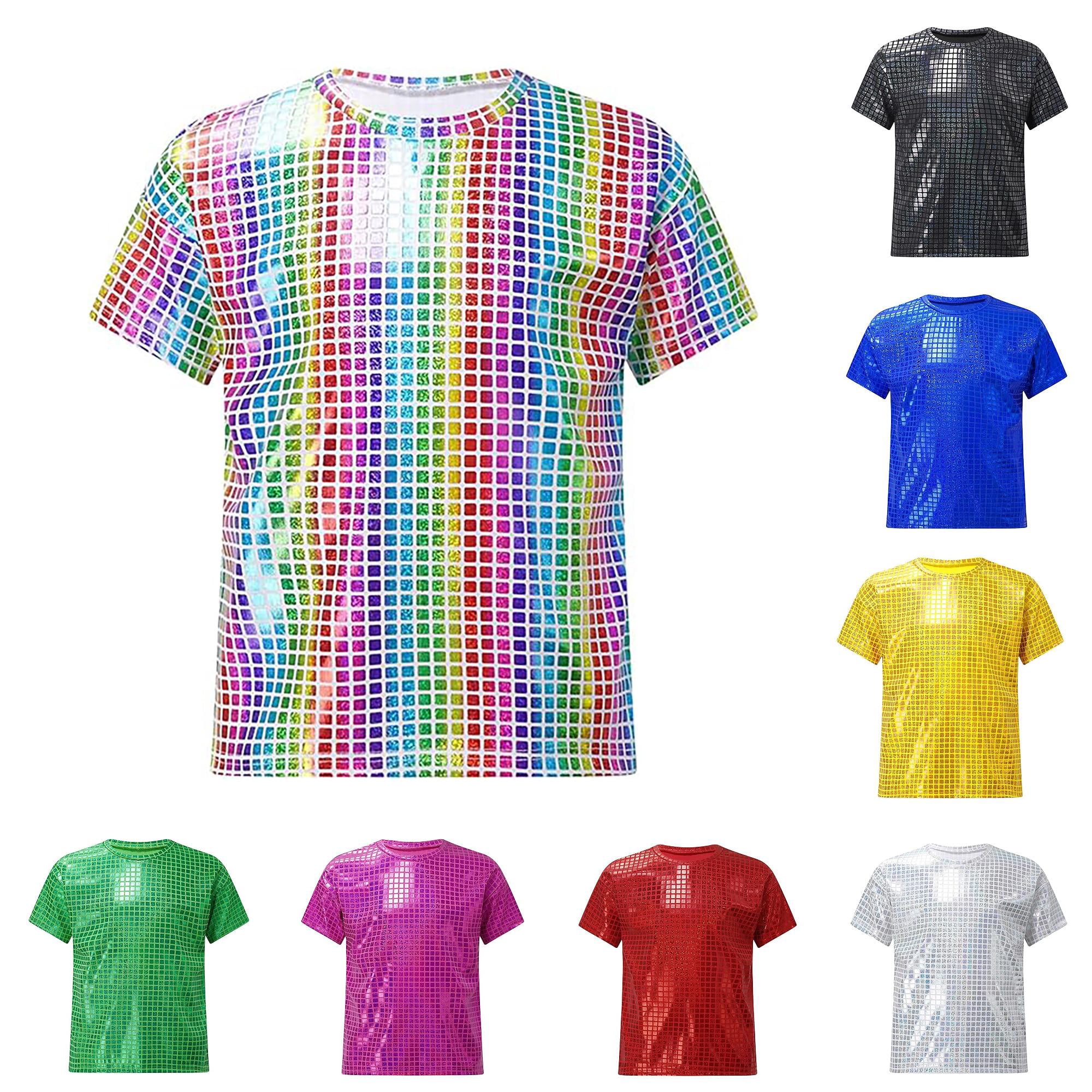 Boys Sparkly Checkered T-Shirt, Graphic Short Sleeve Top with Square ...