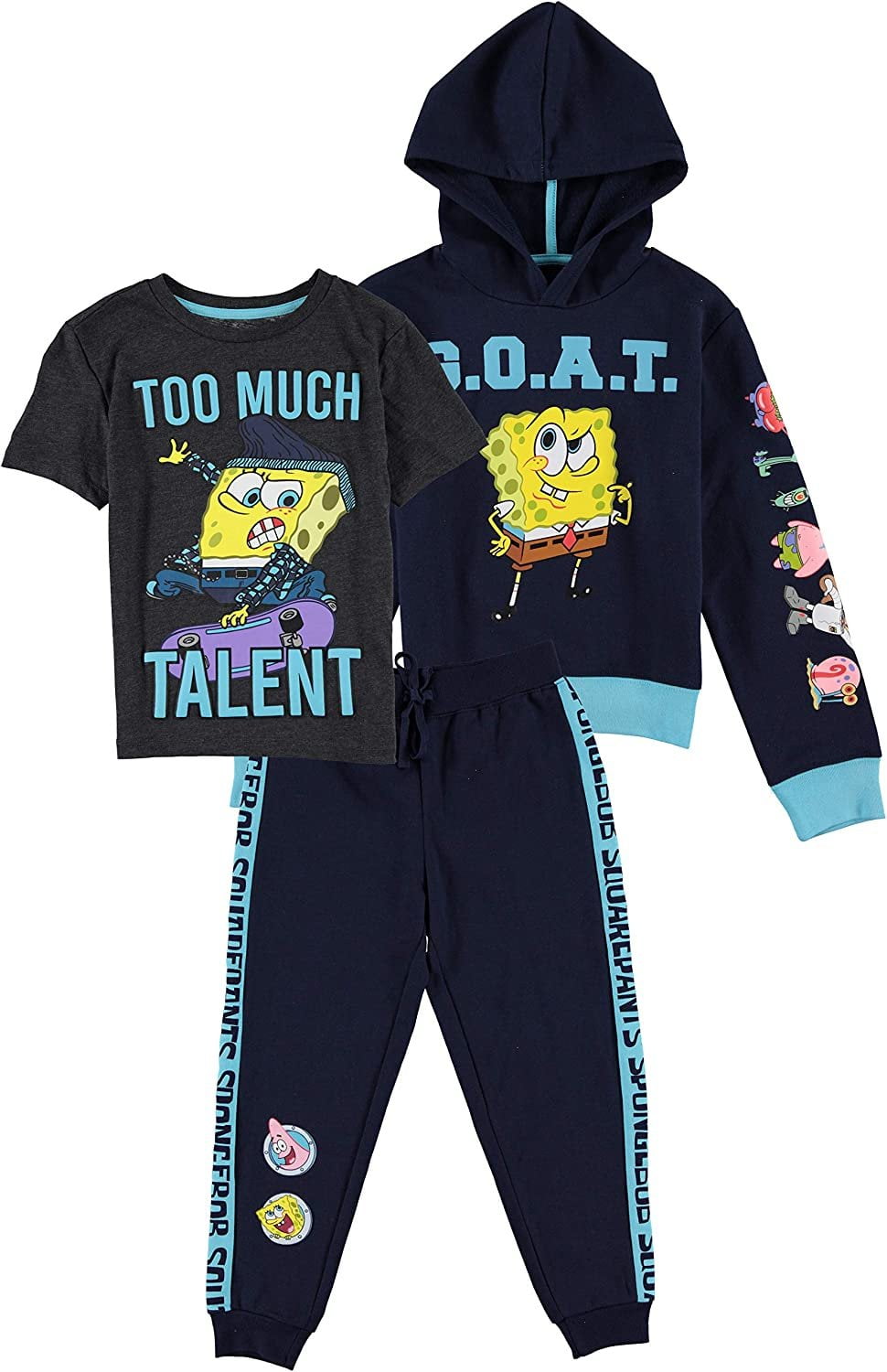 SpongeBob SquarePants Boys Graphic Hoodie, Top and Jogger Pants 3-Piece ...