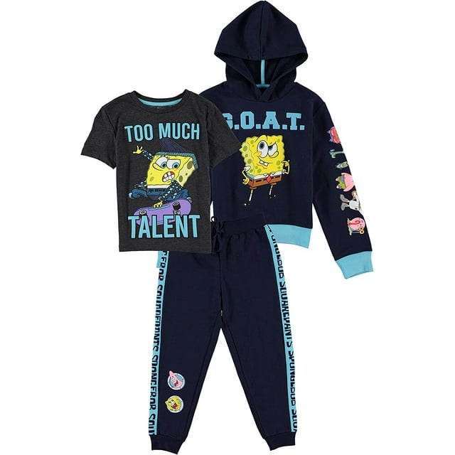 SpongeBob SquarePants Boys Graphic Hoodie, Top and Jogger Pants 3-Piece ...