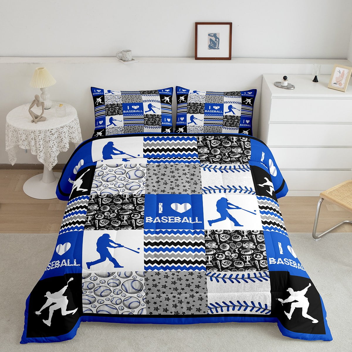 Boys Sports Bedding Set Twin Kids Teen Baseball Comforter Set, Geometry ...
