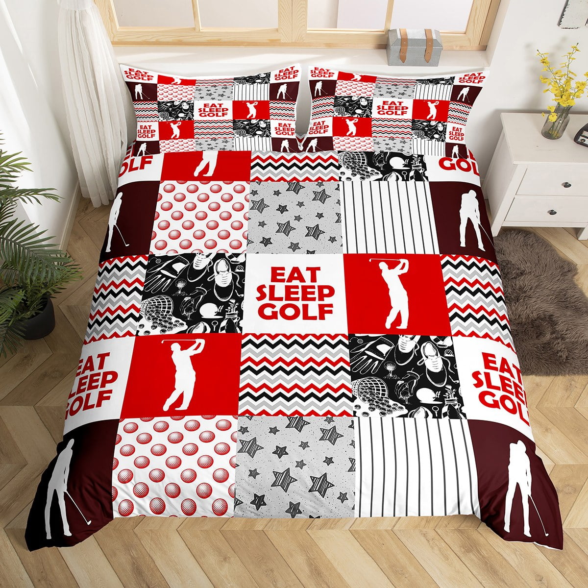 Boys Sports Comforter Cover Kids Teen Golf Bed Set, Geometry Stripe ...