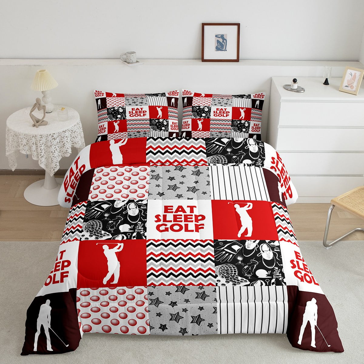 Boys Sports Comforter Set Queen Kids Teen Golf Bedding Set, Geometry ...