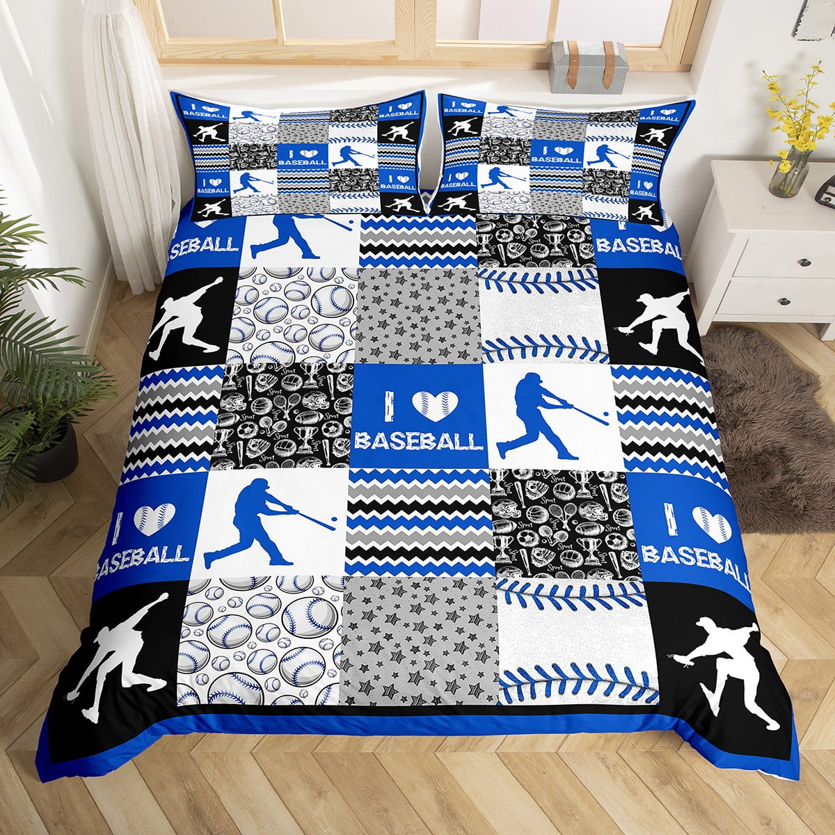 Boys Sports Duvet Cover Queen Kids Teen Baseball Bedding Set, Geometry ...