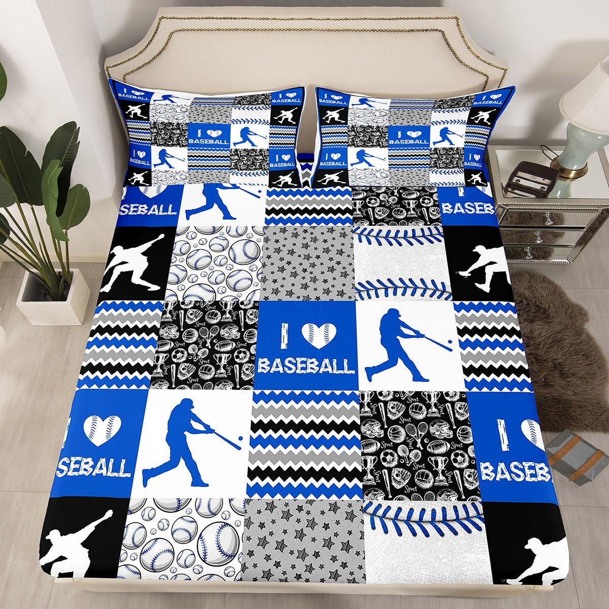Boys Sports Full Sheets Kids Teen Baseball Bed Sheets, Geometry Stripe ...