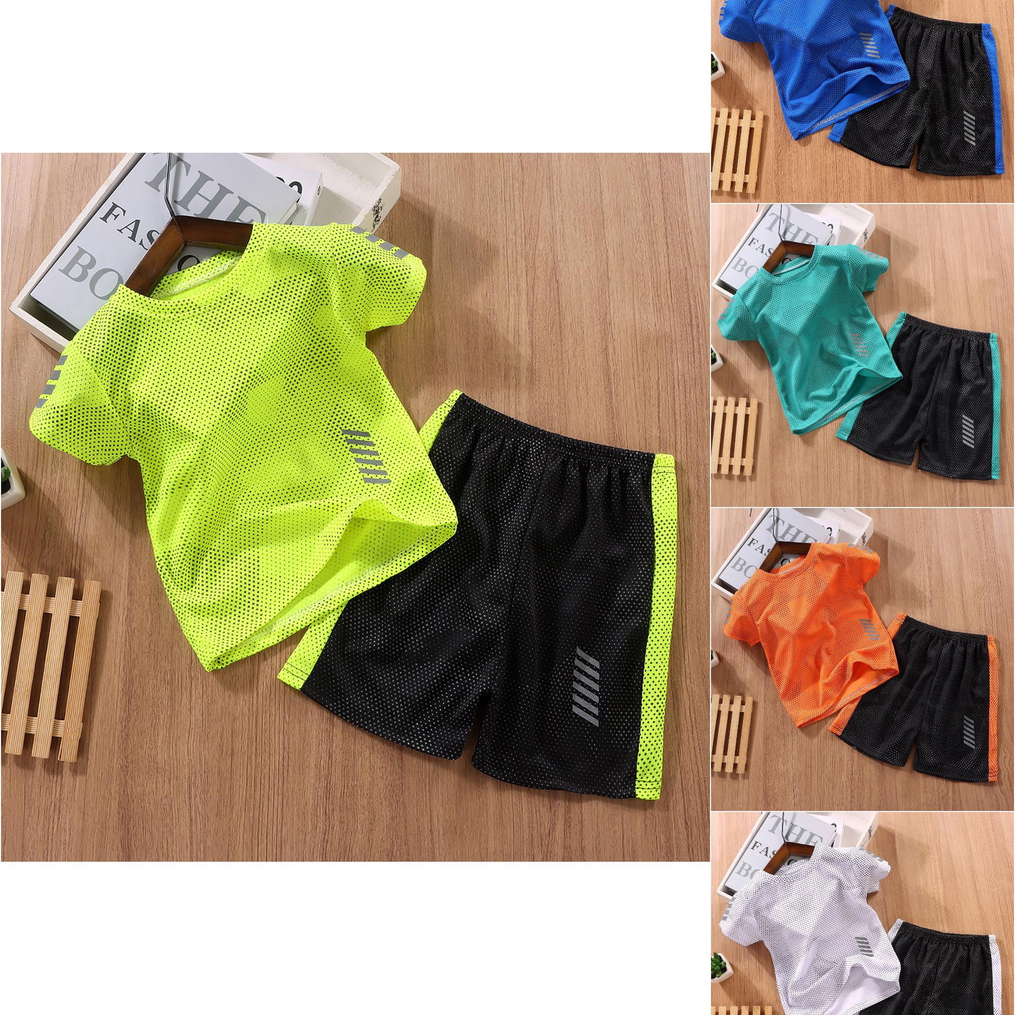 Boys Sports Shorts Sets Kids Quick Drying Tracksuit 2 Piece Basketball ...